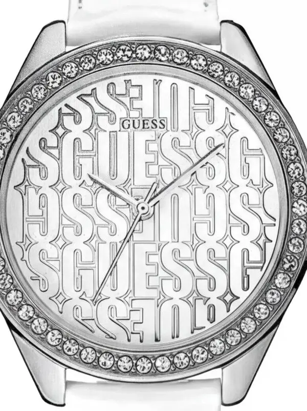 Guess Logo-print 36mm Watch With Crystal-embellished Bezel - Silver