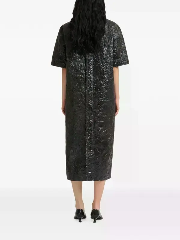 Marni Crinkled Taffeta Midi Dress With Embellished Daisies - Black