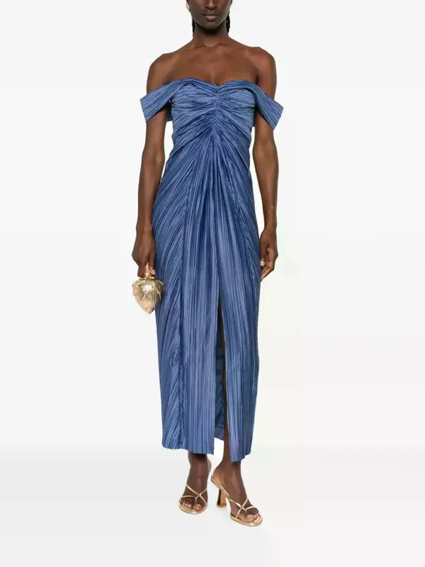 Cult Gaia Natalie Off-shoulder Pleated Midi Dress