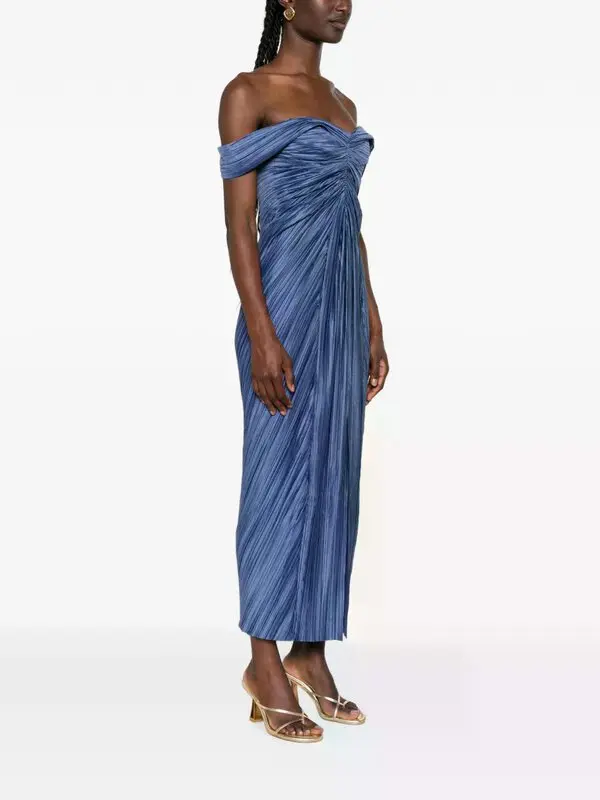 Cult Gaia Natalie Off-shoulder Pleated Midi Dress