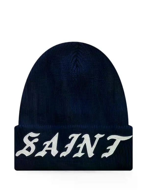 SAINT MXXXXXX Logo Patch Knit Beanie Hat - Blue