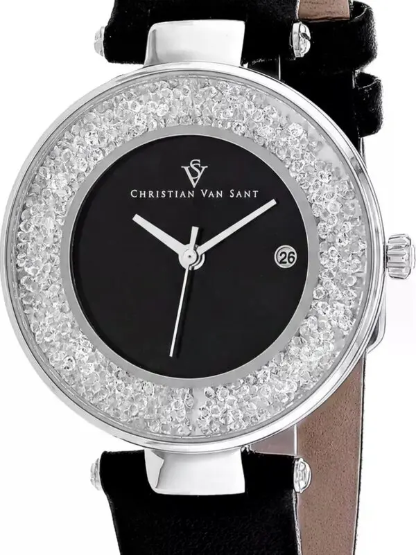 CHRISTIAN VAN SANT Dazzle 34mm Watch With Crystal Embellished Bezel - Black