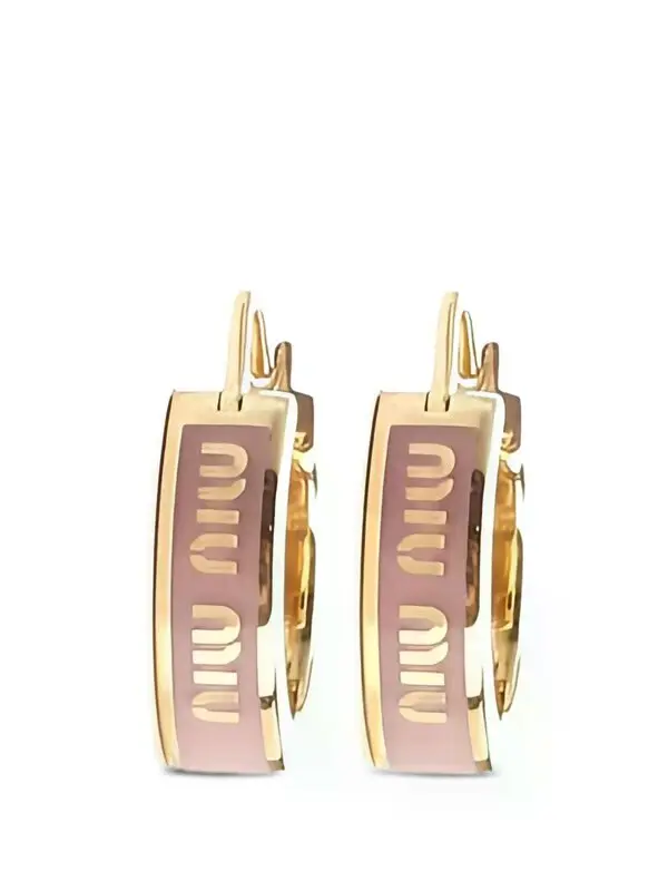 Miu Miu Tone Logo Detail Hoop Earrings - Gold