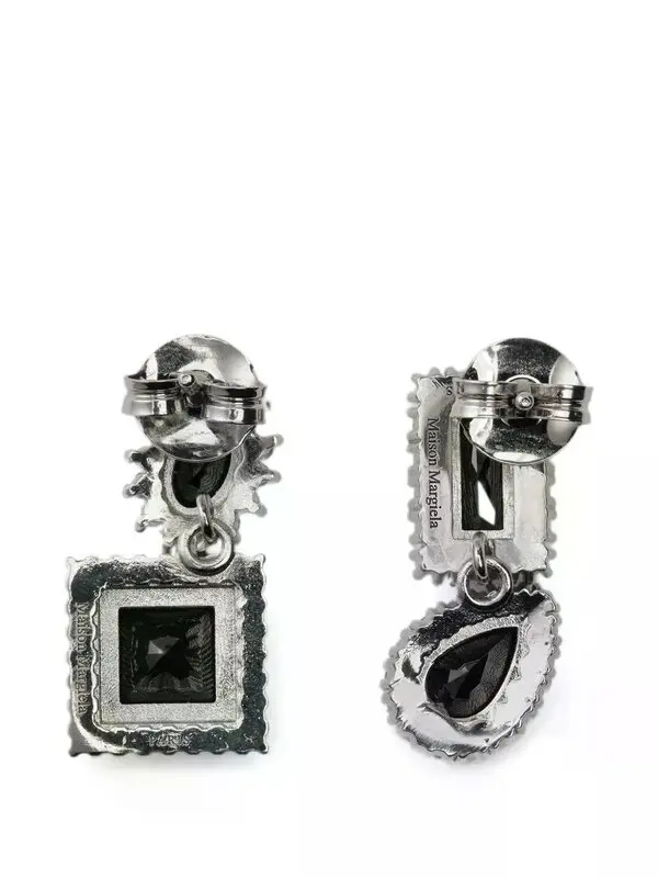 MAISON MARGIELA Mismatched Cluster Drop Earrings With Black Zirconia And Pavé Stones In Palladium-finished Brass