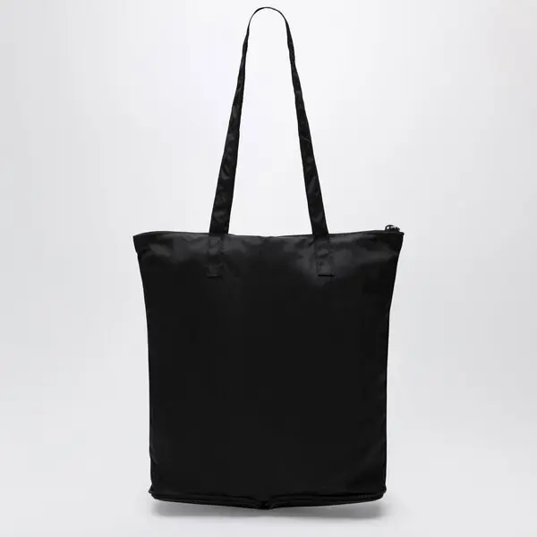 Prada Saffiano Leather Charm With Re-nylon Tote Bag - Black