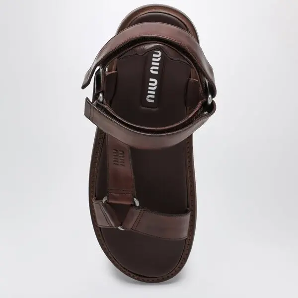 Miu Miu Leather Sandals With Embossed Logo