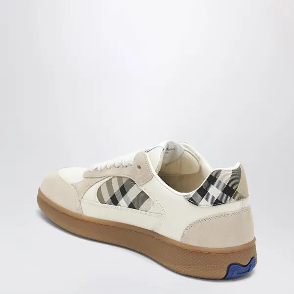 Burberry Terrace Leather And Suede Sneakers With Check - Beige