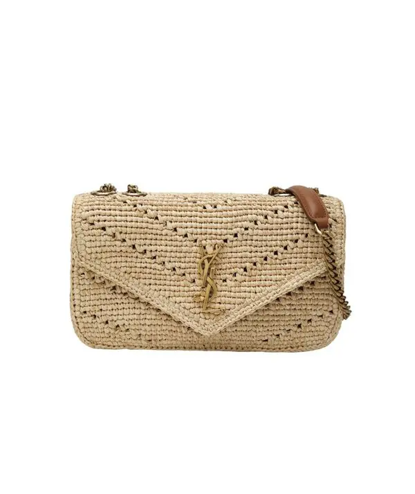 Saint Laurent Small Loulou Chevron Crochet Raffia Bag - Brown