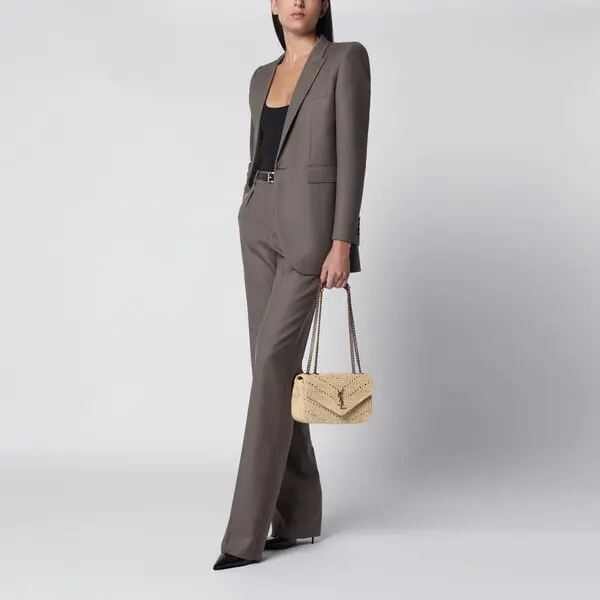 Saint Laurent Small Loulou Chevron Crochet Raffia Bag - Brown