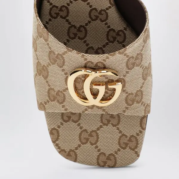 Gucci Double G Canvas Slide Sandals - Beige