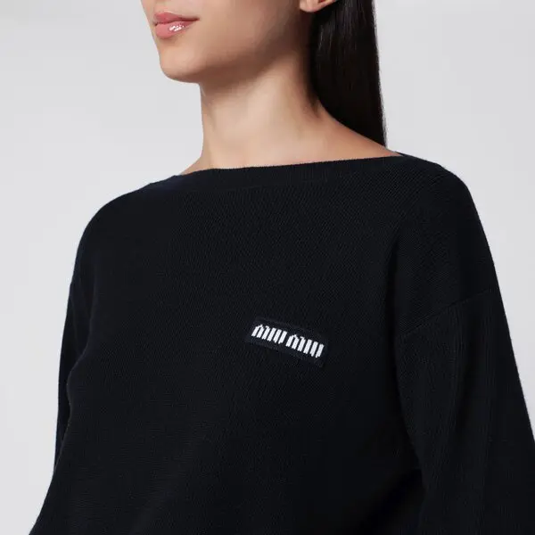Miu Miu Virgin Wool Sweater With Logo Intarsia