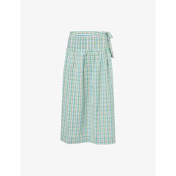 DAMSON MADDER Josie Checked Cotton Midi Skirt - Multi