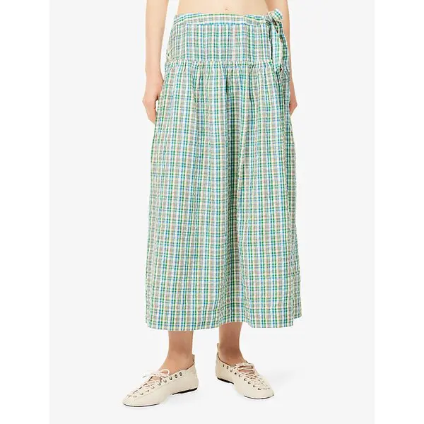 DAMSON MADDER Josie Checked Cotton Midi Skirt