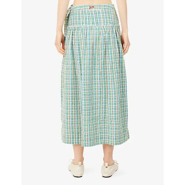 DAMSON MADDER Josie Checked Cotton Midi Skirt