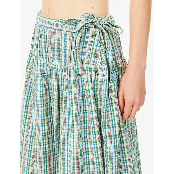 DAMSON MADDER Josie Checked Cotton Midi Skirt