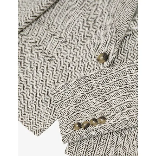 REISS Ezra Cropped Linen-blend Herringbone Blazer