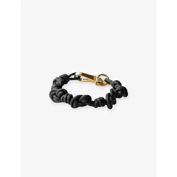 Prada Braided Leather Bracelet With Enamelled Triangle Logo - Black