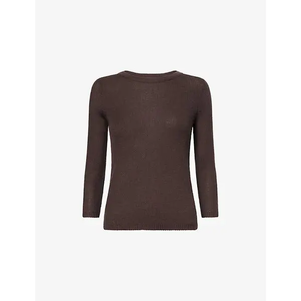 Vince 3/4 Sleeve Boat Neck Cashmere And Silk Blend Jumper - Iron