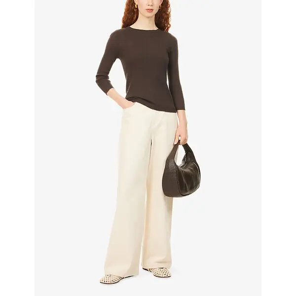 Vince 3/4 Sleeve Boat Neck Cashmere And Silk Blend Jumper