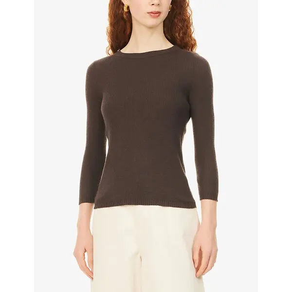 Vince 3/4 Sleeve Boat Neck Cashmere And Silk Blend Jumper