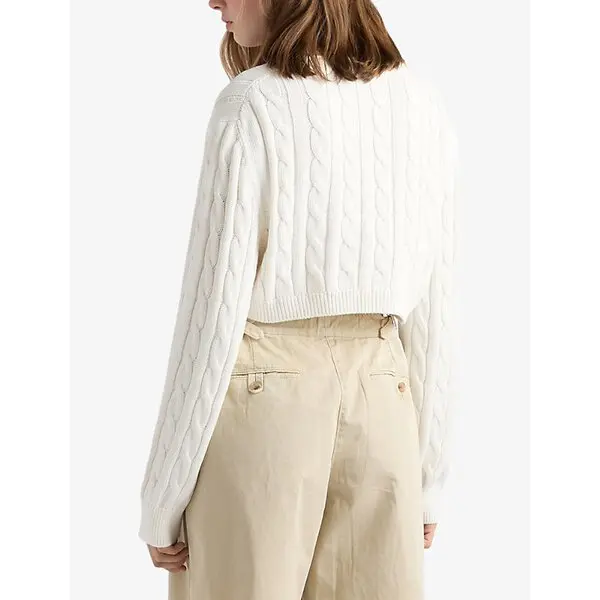 Prada V-neck Cable-knit Cotton Cropped Jumper
