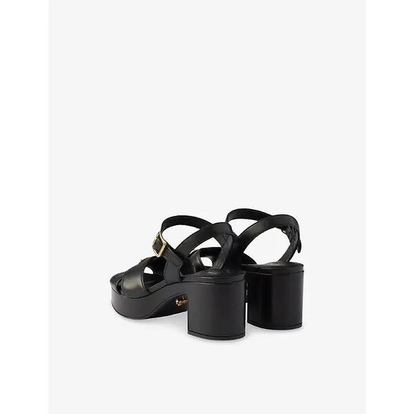 Prada Logo-plaque Platform Leather Heeled Sandals - Black