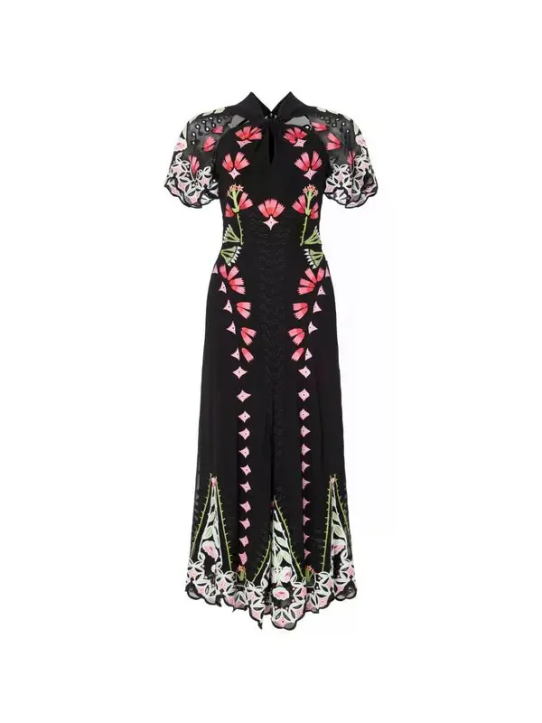 TEMPERLEY LONDON Rosalba Floral Embroidered Midi Dress - Black