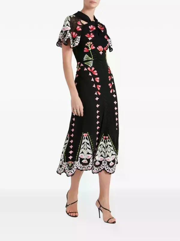 TEMPERLEY LONDON Rosalba Floral Embroidered Midi Dress - Black