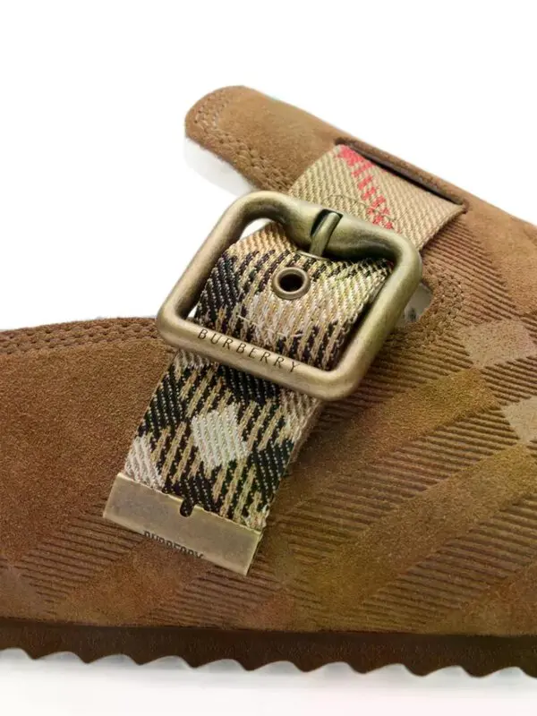 Burberry Check Pattern Buckle-fastening Slippers - Brown
