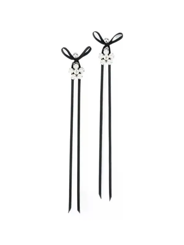 Simone Rocha Crystal Embellished Satin Bow Drop Earrings - Silver