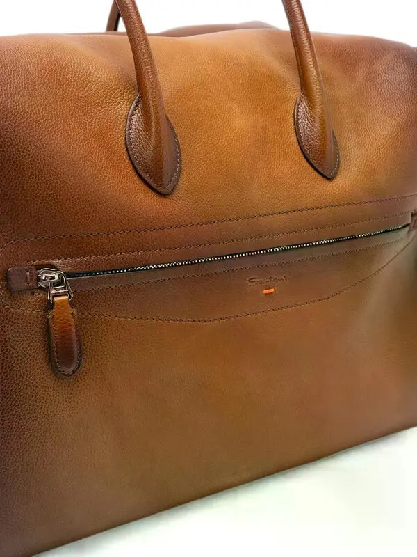 Santoni Grained Leather Holdall With Top Handles And Zip-fastening Pocket