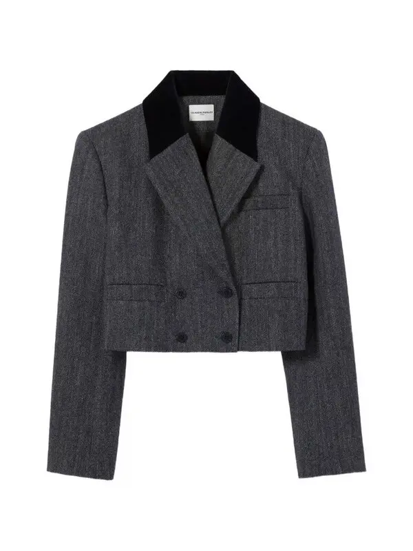 Claudie Pierlot Cropped Herringbone Blazer