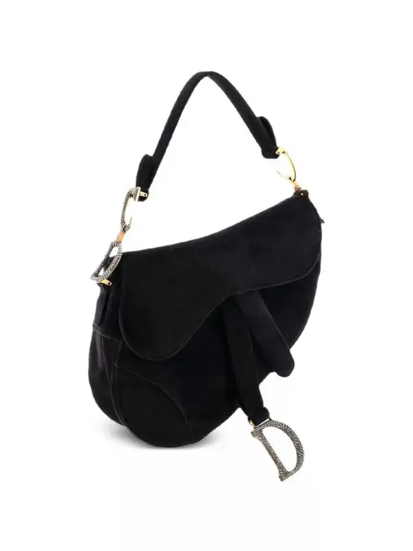 Dior Saddle Handbag Velvet With Crystals Mini Shoulder Bag - Black
