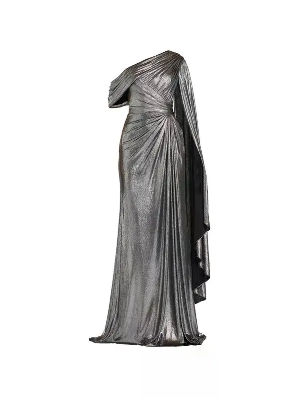 Tadashi Shoji One-shoulder Metallic Maxi Dress - Silver