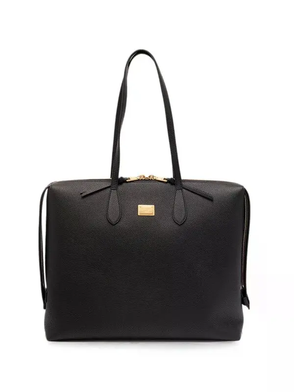 Dolce & Gabbana Logo Plaque Leather Tote Bag - Black