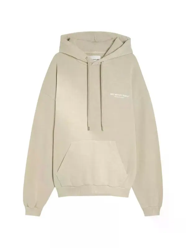 MKI MIYUKI ZOKU Cotton-jersey Hoodie With Logo Print - Neutrals