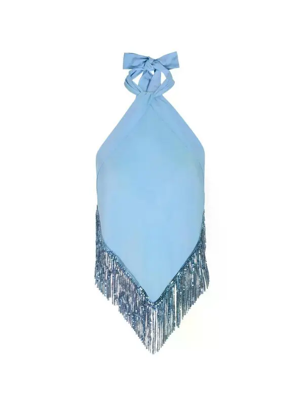 Rabanne Halterneck Top With Fringe Trim - Blue
