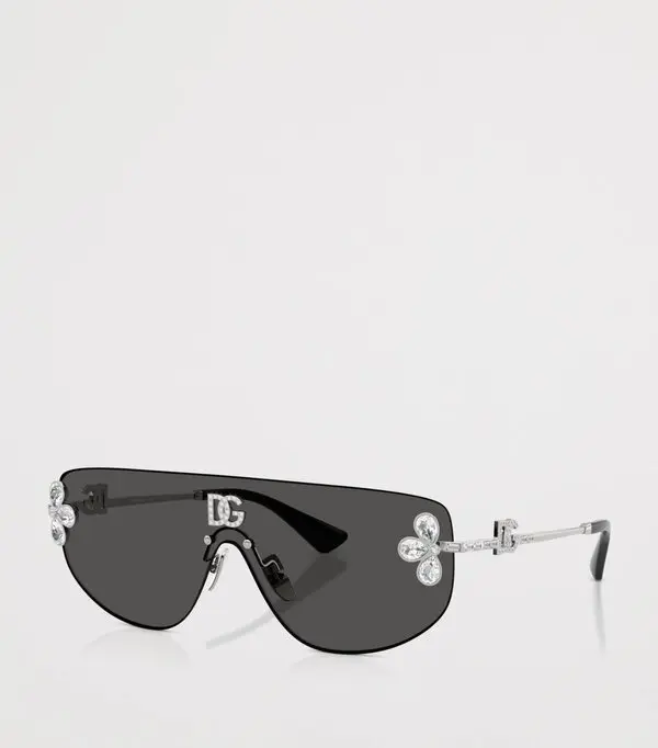 Dolce & Gabbana Crystal Embellished Visor Sunglasses - Silver