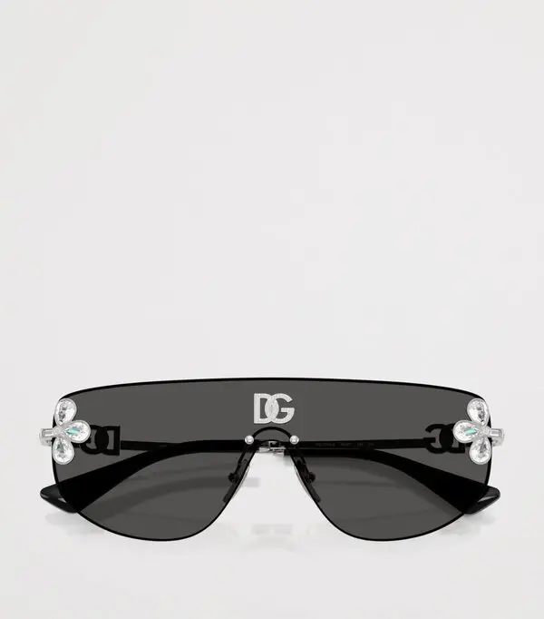 Dolce & Gabbana Crystal Embellished Visor Sunglasses - Silver