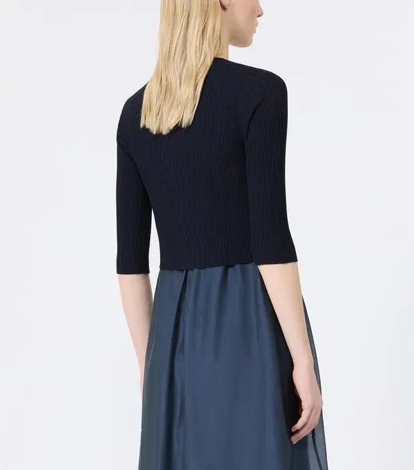 Max Mara Virgin Wool Cropped Cardigan - Navy