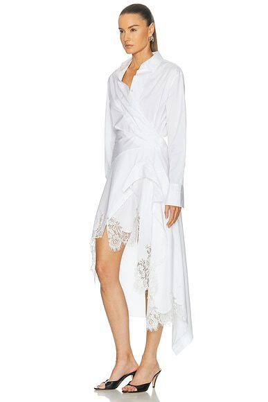 Monse Asymmetrical Lace Trim Shirt Dress