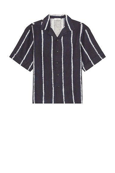 Commas Shibori Stripe Cuffed Camp Collar Shirt