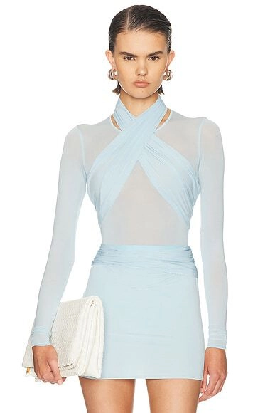 Wardrobe.NYC Translucent Bodysuit - Sky