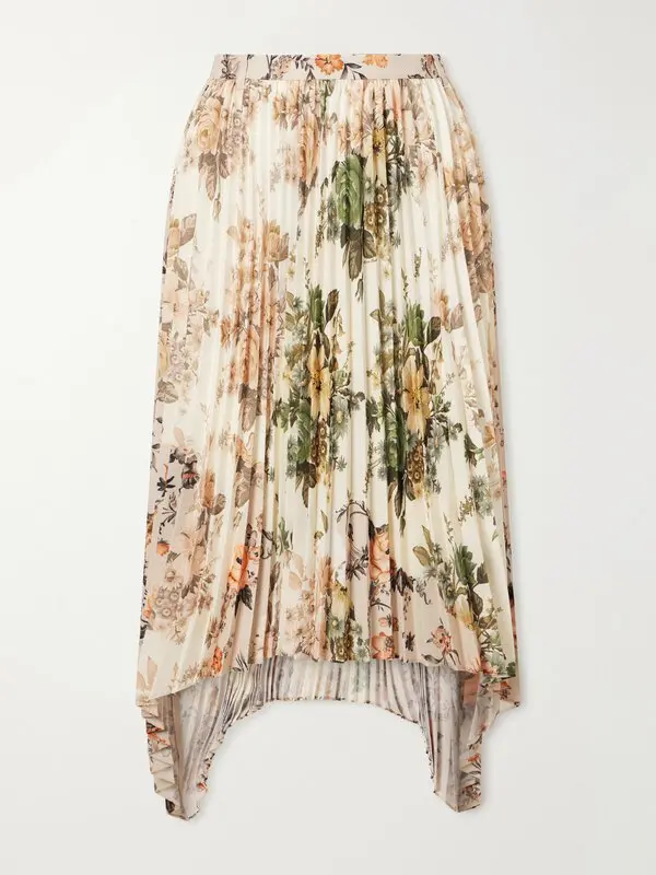 Acne Studios Pleated Floral-print Georgette Midi Skirt