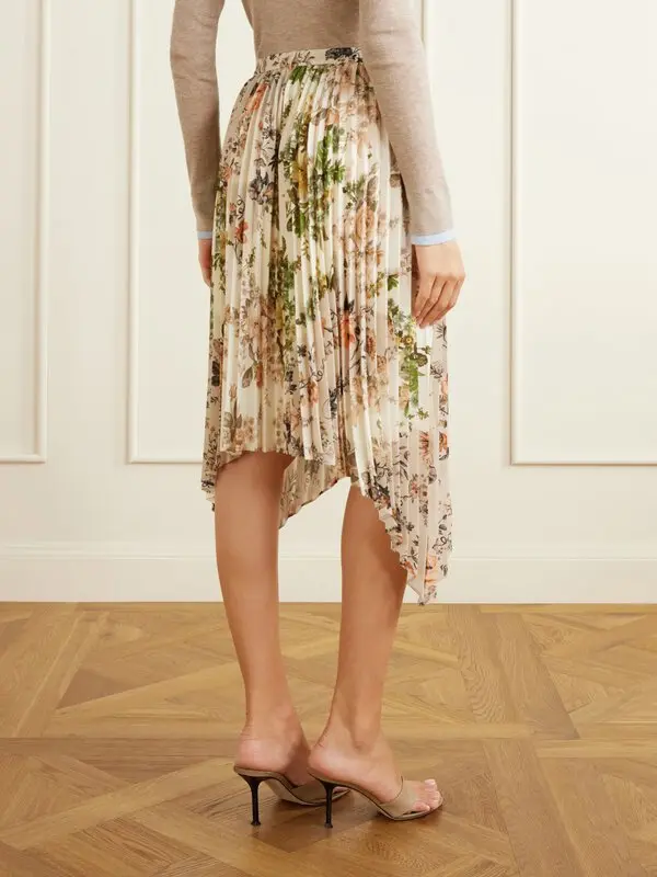 Acne Studios Pleated Floral-print Georgette Midi Skirt