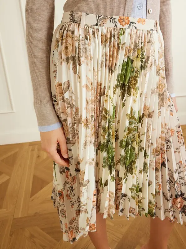 Acne Studios Pleated Floral-print Georgette Midi Skirt