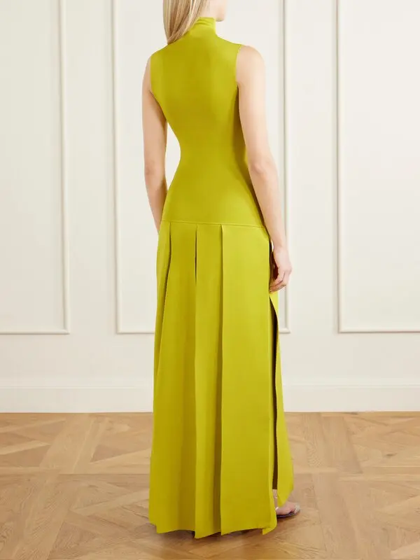 Alaïa Pleated Kitted Jersey Maxi Dress