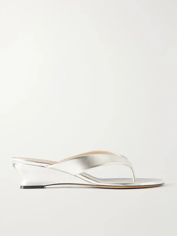 Le Monde Beryl Metallic Leather Wedge Sandals - Silver