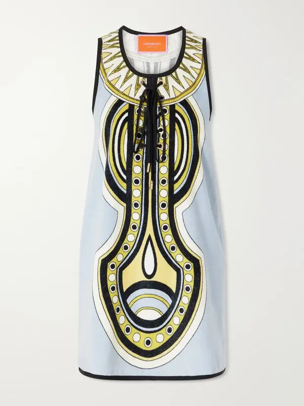 La DoubleJ Totem Printed Cotton Mini Dress - Blue