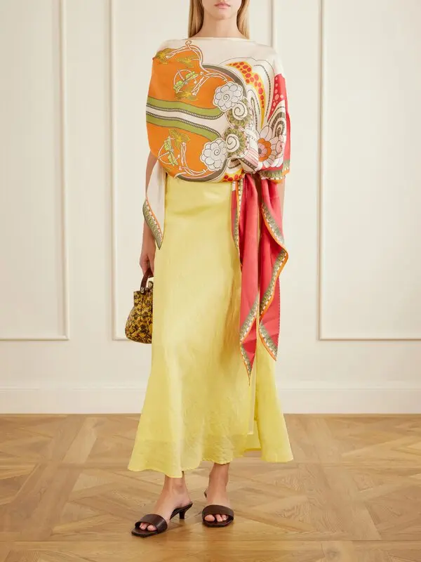 La DoubleJ Full On Foulard Printed Silk Top - Red